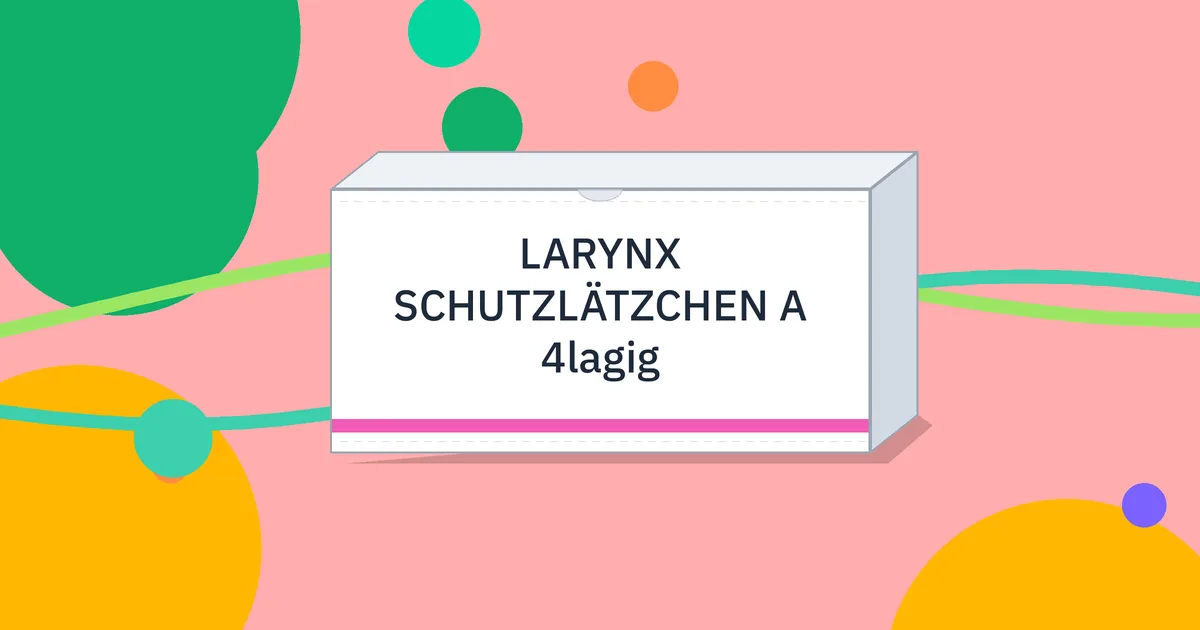 Symbolbild: Packung mit der Aufschrift LARYNX SCHUTZLÄTZCHEN A 4lagig (PZN 07308735) – Verfügbarkeit und Bezug in Apotheken in Frankfurt am Main