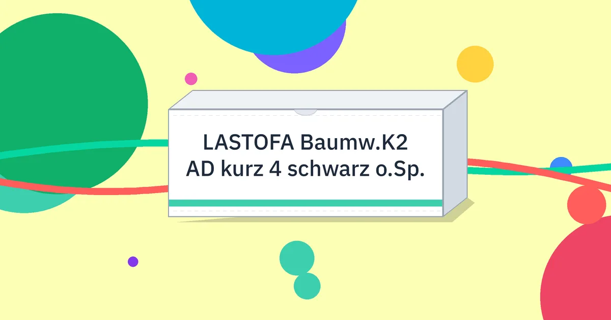 Symbolbild: Packung mit der Aufschrift LASTOFA Baumw.K2 AD kurz 4 schwarz o.Sp. (PZN 01945866) – Verfügbarkeit und Bezug in Apotheken in Frankfurt am Main