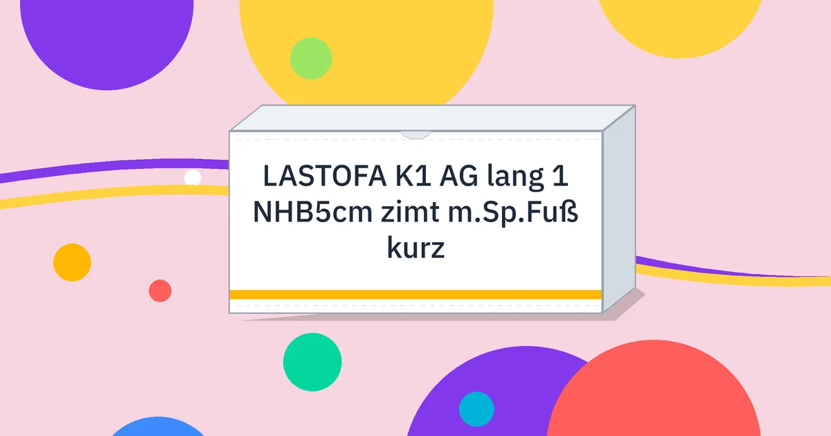 Symbolbild: Packung mit der Aufschrift LASTOFA K1 AG lang 1 NHB5cm zimt m.Sp.Fuß kurz (PZN 13788610) – Verfügbarkeit und Bezug in Apotheken in Frankfurt am Main