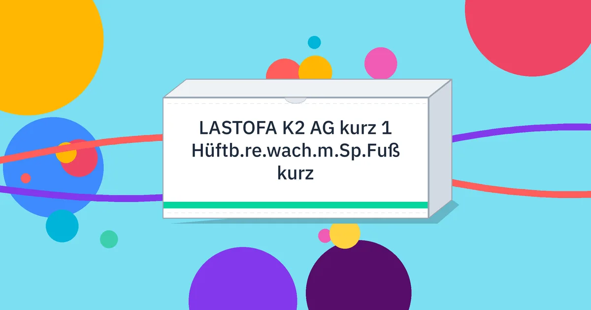 Symbolbild: Packung mit der Aufschrift LASTOFA K2 AG kurz 1 Hüftb.re.wach.m.Sp.Fuß kurz (PZN 13810522) – Verfügbarkeit und Bezug in Apotheken in Frankfurt am Main