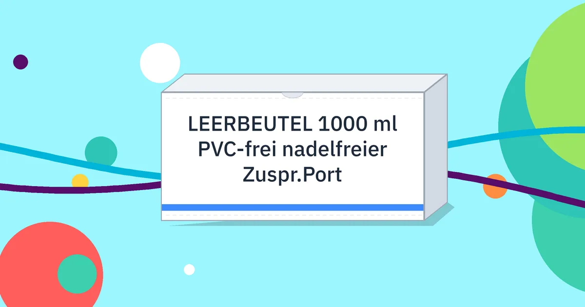 Symbolbild: Packung mit der Aufschrift LEERBEUTEL 1000 ml PVC-frei nadelfreier Zuspr.Port (PZN 17175672) – Verfügbarkeit und Bezug in Apotheken in Frankfurt am Main