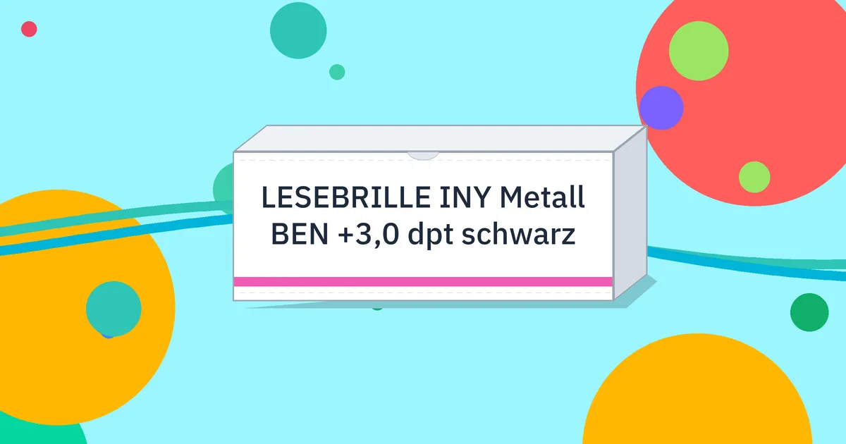 Symbolbild: Packung mit der Aufschrift LESEBRILLE INY Metall BEN +3,0 dpt schwarz (PZN 19928242) – Verfügbarkeit und Bezug in Apotheken in Frankfurt am Main