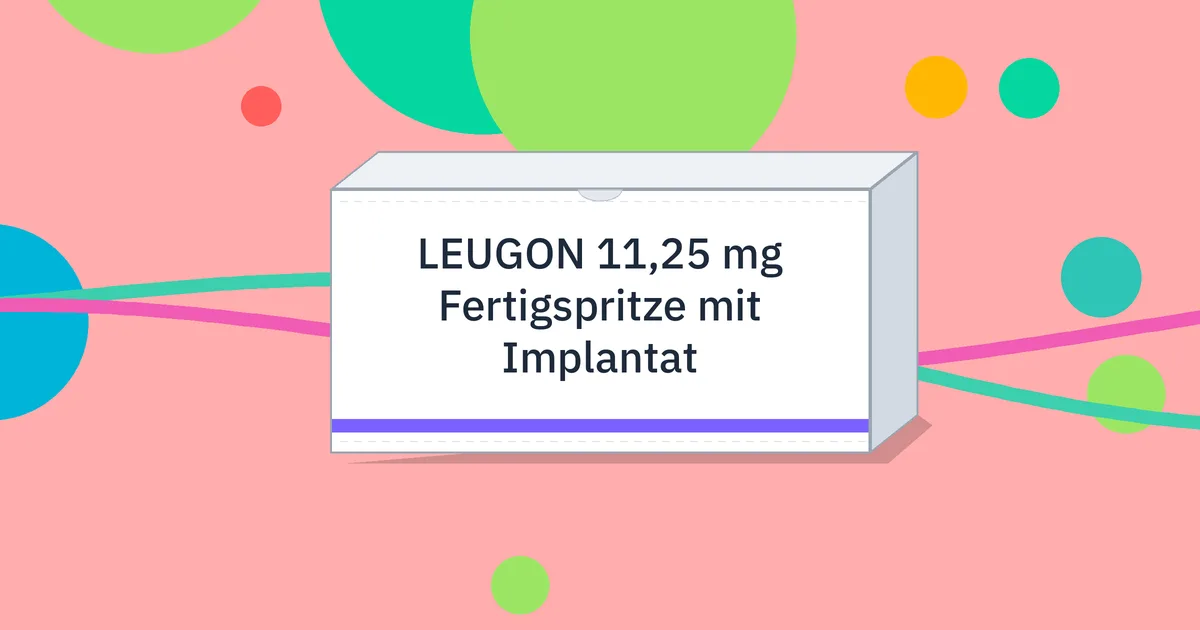 Symbolbild: Packung mit der Aufschrift LEUGON 11,25 mg Fertigspritze mit Implantat (PZN 16355343) – Verfügbarkeit und Bezug in Apotheken in Frankfurt am Main