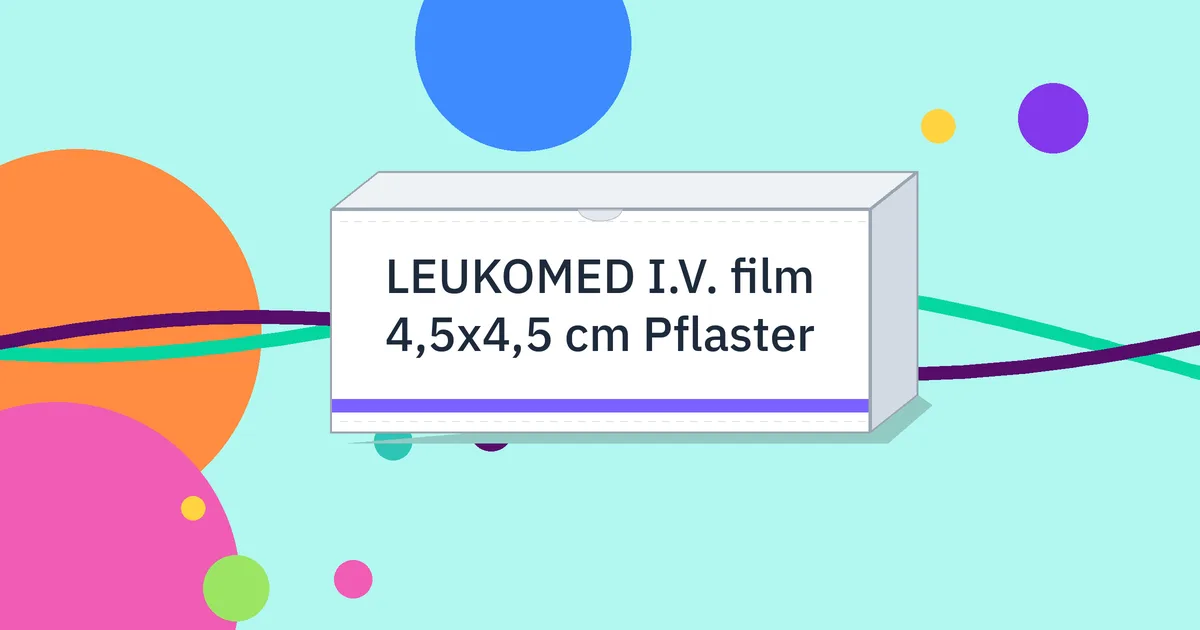 Symbolbild: Packung mit der Aufschrift LEUKOMED I.V. film 4,5x4,5 cm Pflaster (PZN 07706909) – Verfügbarkeit und Bezug in Apotheken in Frankfurt am Main