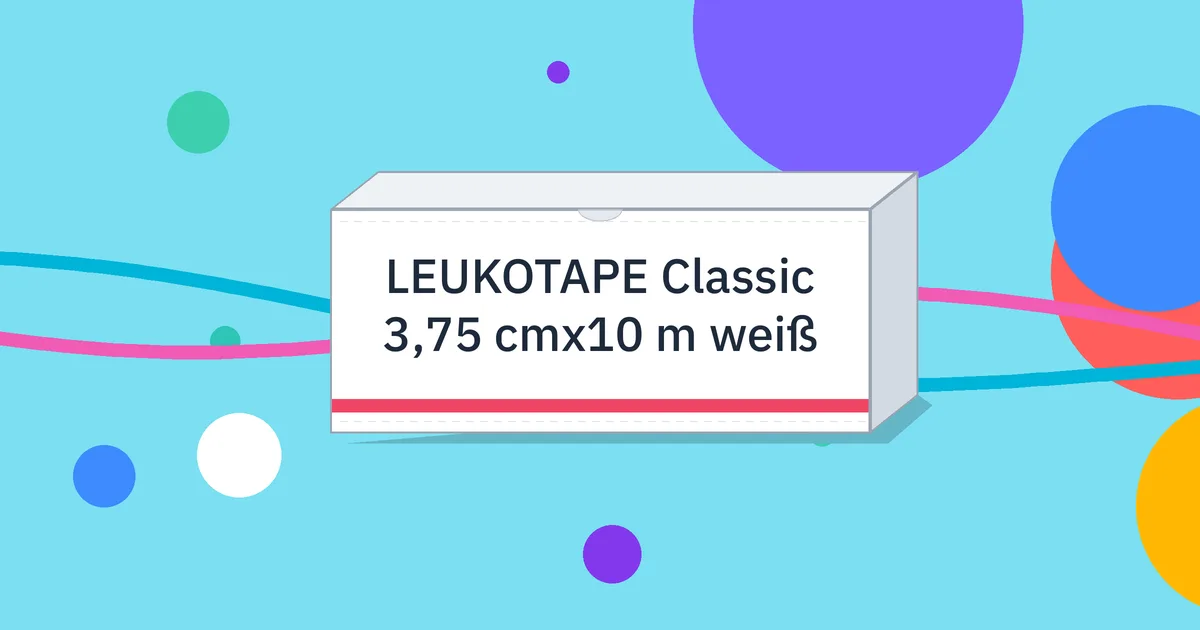 Symbolbild: Packung mit der Aufschrift LEUKOTAPE Classic 3,75 cmx10 m weiß (PZN 19501756) – Verfügbarkeit und Bezug in Apotheken in Frankfurt am Main