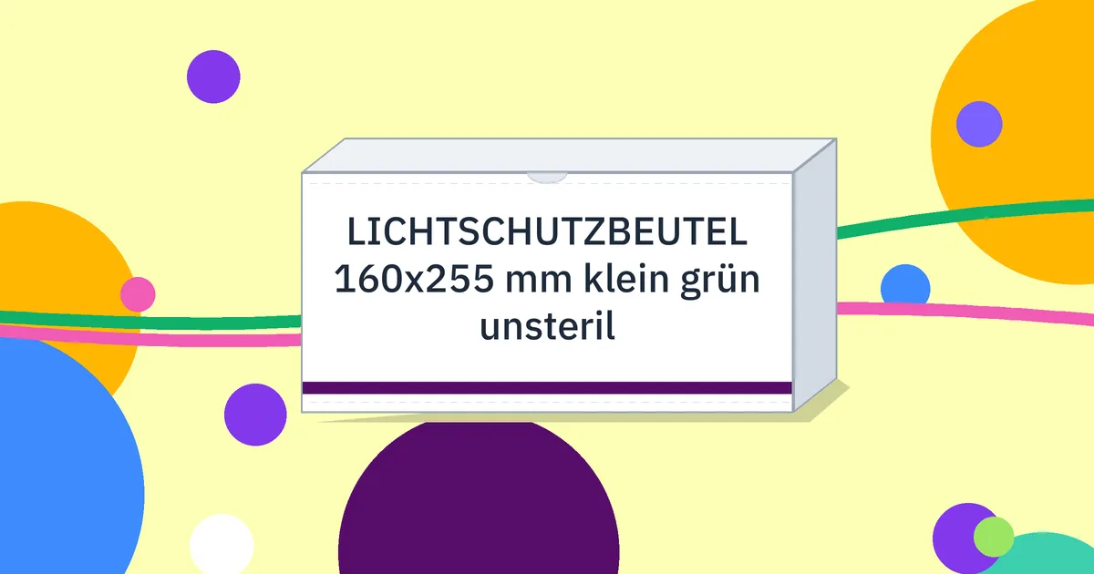 Symbolbild: Packung mit der Aufschrift LICHTSCHUTZBEUTEL 160x255 mm klein grün unsteril (PZN 19822153) – Verfügbarkeit und Bezug in Apotheken in Frankfurt am Main