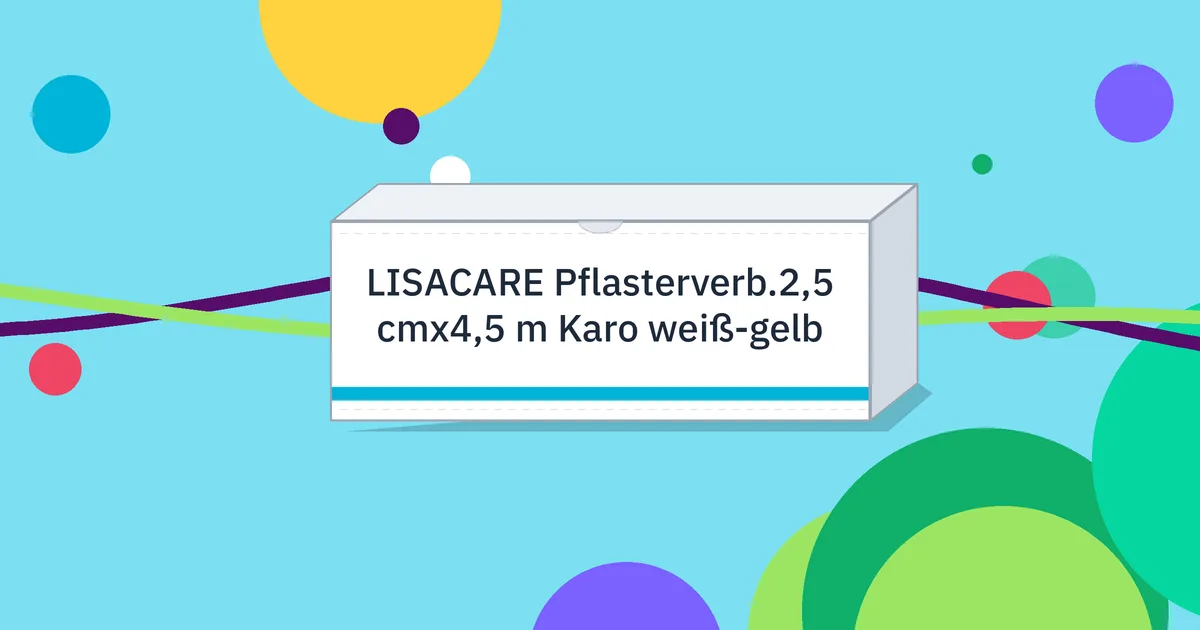 Symbolbild: Packung mit der Aufschrift LISACARE Pflasterverb.2,5 cmx4,5 m Karo weiß-gelb (PZN 17891865) – Verfügbarkeit und Bezug in Apotheken in Frankfurt am Main