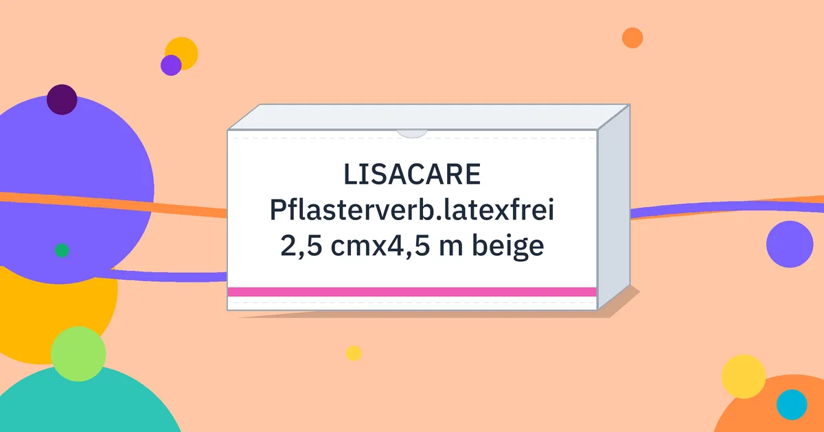 Symbolbild: Packung mit der Aufschrift LISACARE Pflasterverb.latexfrei 2,5 cmx4,5 m beige (PZN 18324708) – Verfügbarkeit und Bezug in Apotheken in Frankfurt am Main