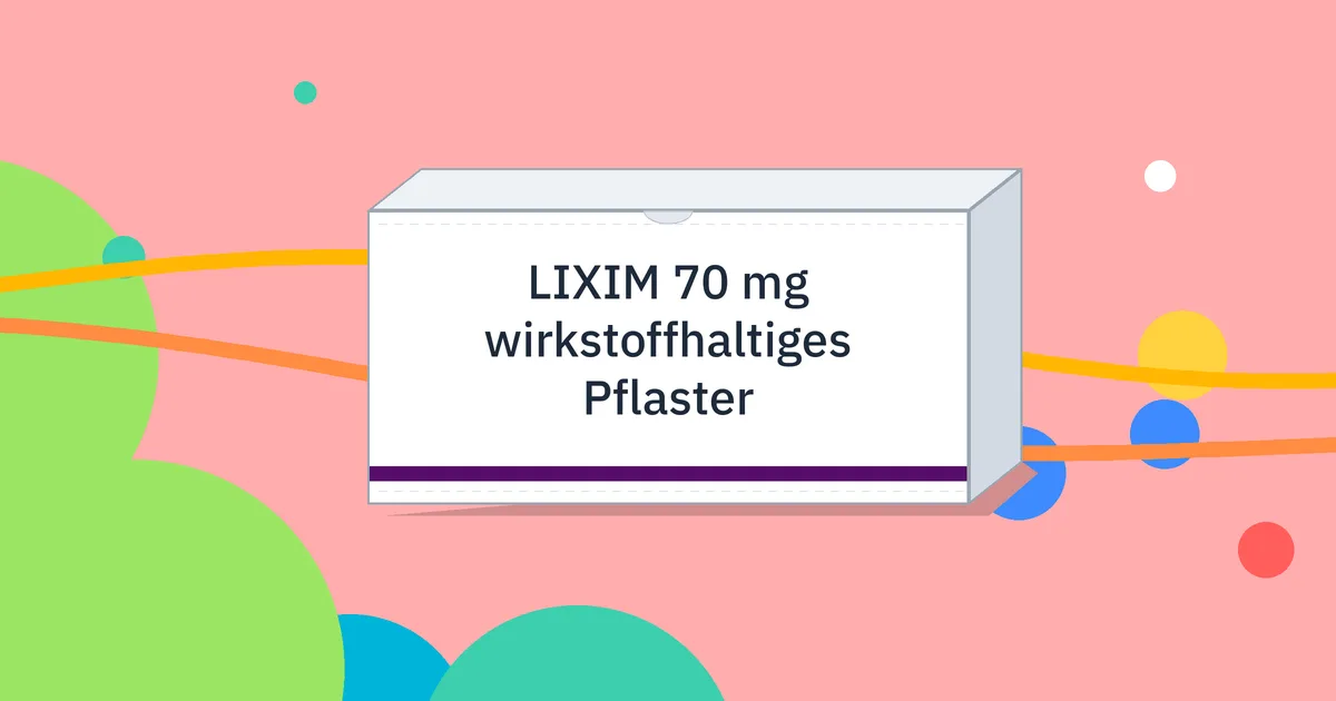 Symbolbild: Packung mit der Aufschrift LIXIM 70 mg wirkstoffhaltiges Pflaster (PZN 19272422) – Verfügbarkeit und Bezug in Apotheken in Frankfurt am Main
