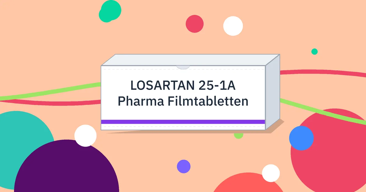 Symbolbild: Packung mit der Aufschrift LOSARTAN 25-1A Pharma Filmtabletten (PZN 05369000) – Verfügbarkeit und Bezug in Apotheken in Frankfurt am Main