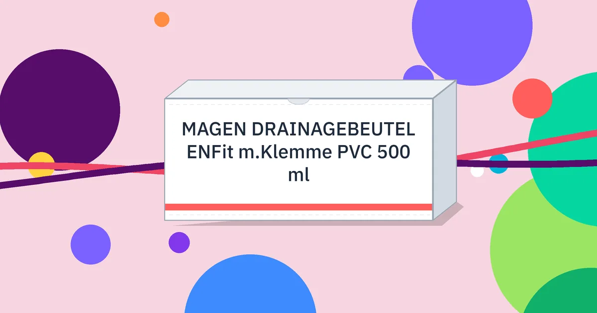 Symbolbild: Packung mit der Aufschrift MAGEN DRAINAGEBEUTEL ENFit m.Klemme PVC 500 ml (PZN 17903574) – Verfügbarkeit und Bezug in Apotheken in Frankfurt am Main