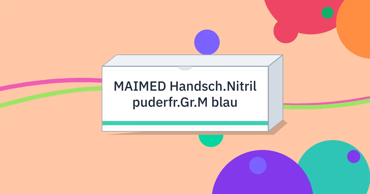 Symbolbild: Packung mit der Aufschrift MAIMED Handsch.Nitril puderfr.Gr.M blau (PZN 02299084) – Verfügbarkeit und Bezug in Apotheken in Frankfurt am Main