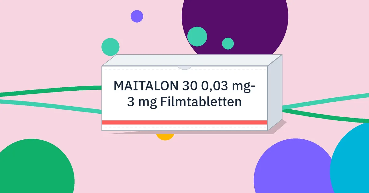 Symbolbild: Packung mit der Aufschrift MAITALON 30 0,03 mg-3 mg Filmtabletten (PZN 09648501) – Verfügbarkeit und Bezug in Apotheken in Frankfurt am Main