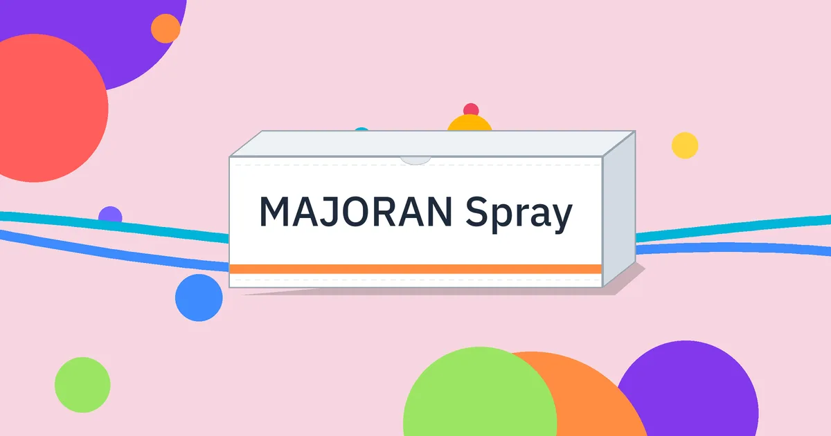 Symbolbild: Packung mit der Aufschrift MAJORAN Spray (PZN 11713163) – Verfügbarkeit und Bezug in Apotheken in Frankfurt am Main
