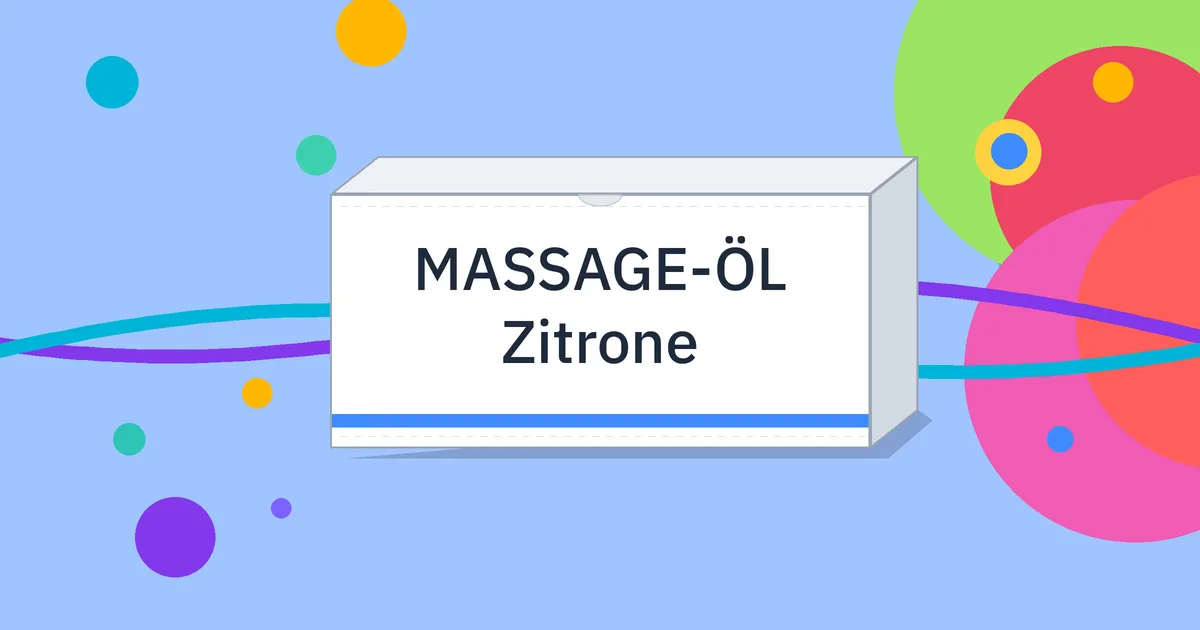 Symbolbild: Packung mit der Aufschrift MASSAGE-ÖL Zitrone (PZN 02535107) – Verfügbarkeit und Bezug in Apotheken in Frankfurt am Main