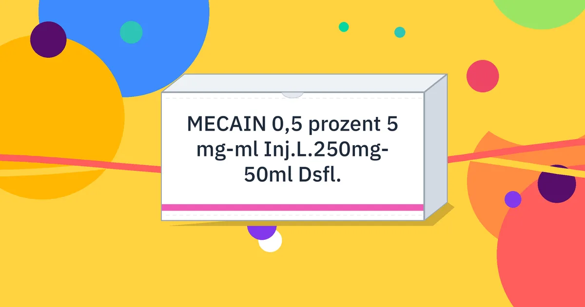 Symbolbild: Packung mit der Aufschrift MECAIN 0,5 prozent 5 mg-ml Inj.L.250mg-50ml Dsfl. (PZN 11008312) – Verfügbarkeit und Bezug in Apotheken in Frankfurt am Main
