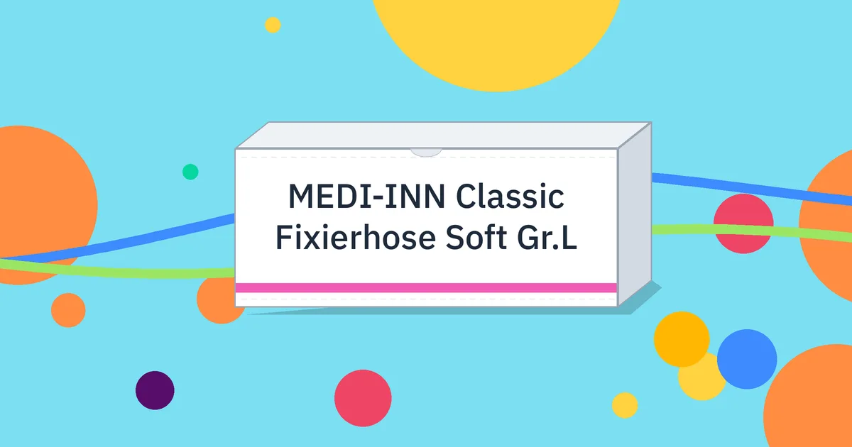 Symbolbild: Packung mit der Aufschrift MEDI-INN Classic Fixierhose Soft Gr.L (PZN 18371151) – Verfügbarkeit und Bezug in Apotheken in Frankfurt am Main
