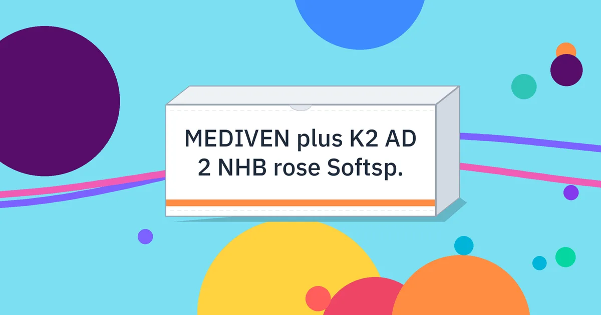 Symbolbild: Packung mit der Aufschrift MEDIVEN plus K2 AD 2 NHB rose Softsp. (PZN 15936635) – Verfügbarkeit und Bezug in Apotheken in Frankfurt am Main