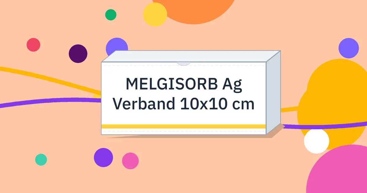 Symbolbild: Packung mit der Aufschrift MELGISORB Ag Verband 10x10 cm (PZN 12555921) – Verfügbarkeit und Bezug in Apotheken in Frankfurt am Main