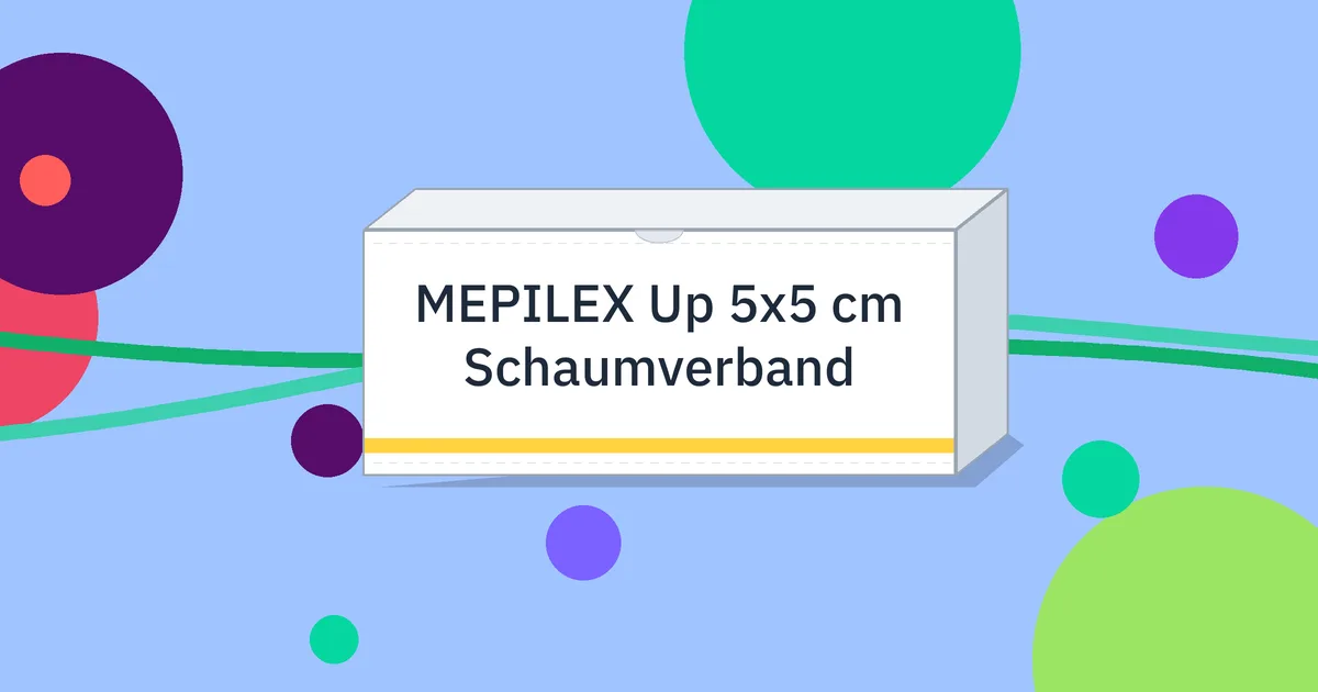 Symbolbild: Packung mit der Aufschrift MEPILEX Up 5x5 cm Schaumverband (PZN 20167682) – Verfügbarkeit und Bezug in Apotheken in Frankfurt am Main