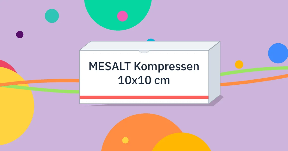 Symbolbild: Packung mit der Aufschrift MESALT Kompressen 10x10 cm (PZN 19207809) – Verfügbarkeit und Bezug in Apotheken in Frankfurt am Main