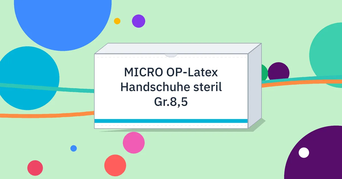 Symbolbild: Packung mit der Aufschrift MICRO OP-Latex Handschuhe steril Gr.8,5 (PZN 06972661) – Verfügbarkeit und Bezug in Apotheken in Frankfurt am Main
