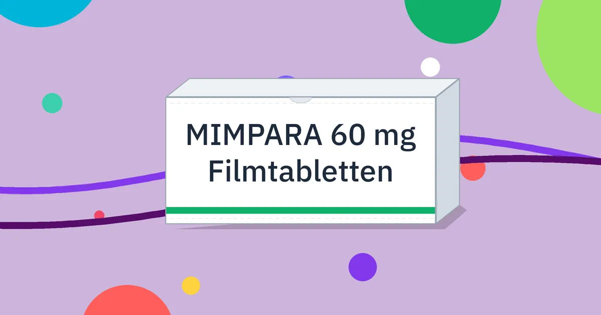Symbolbild: Packung mit der Aufschrift MIMPARA 60 mg Filmtabletten (PZN 10385490) – Verfügbarkeit und Bezug in Apotheken in Frankfurt am Main