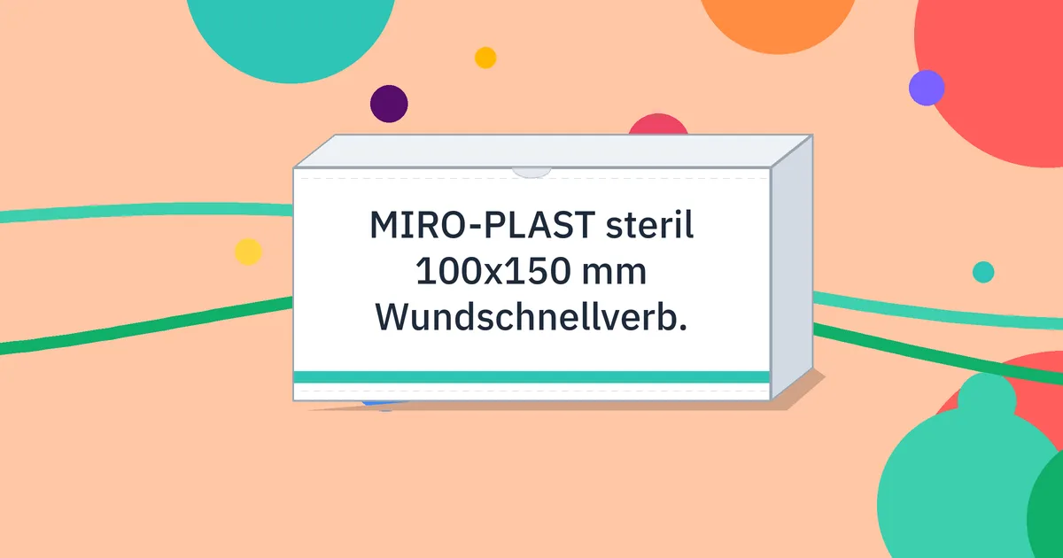 Symbolbild: Packung mit der Aufschrift MIRO-PLAST steril 100x150 mm Wundschnellverb. (PZN 01650906) – Verfügbarkeit und Bezug in Apotheken in Frankfurt am Main