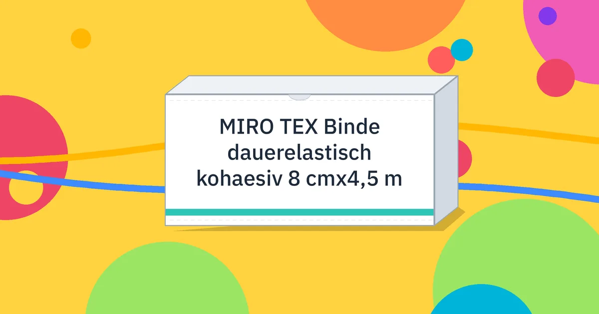 Symbolbild: Packung mit der Aufschrift MIRO TEX Binde dauerelastisch kohaesiv 8 cmx4,5 m (PZN 06854832) – Verfügbarkeit und Bezug in Apotheken in Frankfurt am Main