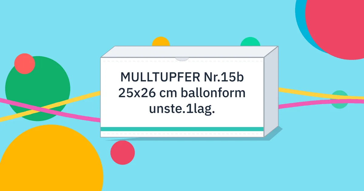 Symbolbild: Packung mit der Aufschrift MULLTUPFER Nr.15b 25x26 cm ballonform unste.1lag. (PZN 06310799) – Verfügbarkeit und Bezug in Apotheken in Frankfurt am Main