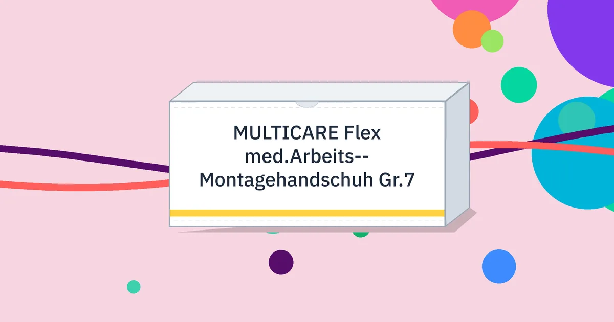 Symbolbild: Packung mit der Aufschrift MULTICARE Flex med.Arbeits--Montagehandschuh Gr.7 (PZN 18130803) – Verfügbarkeit und Bezug in Apotheken in Frankfurt am Main
