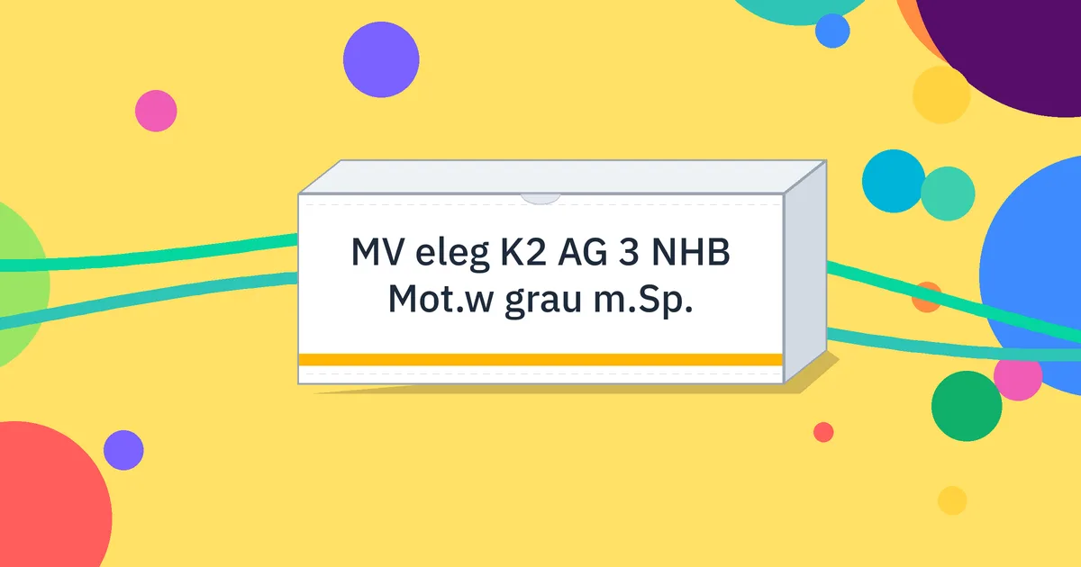 Symbolbild: Packung mit der Aufschrift MV eleg K2 AG 3 NHB Mot.w grau m.Sp. (PZN 18931271) – Verfügbarkeit und Bezug in Apotheken in Frankfurt am Main
