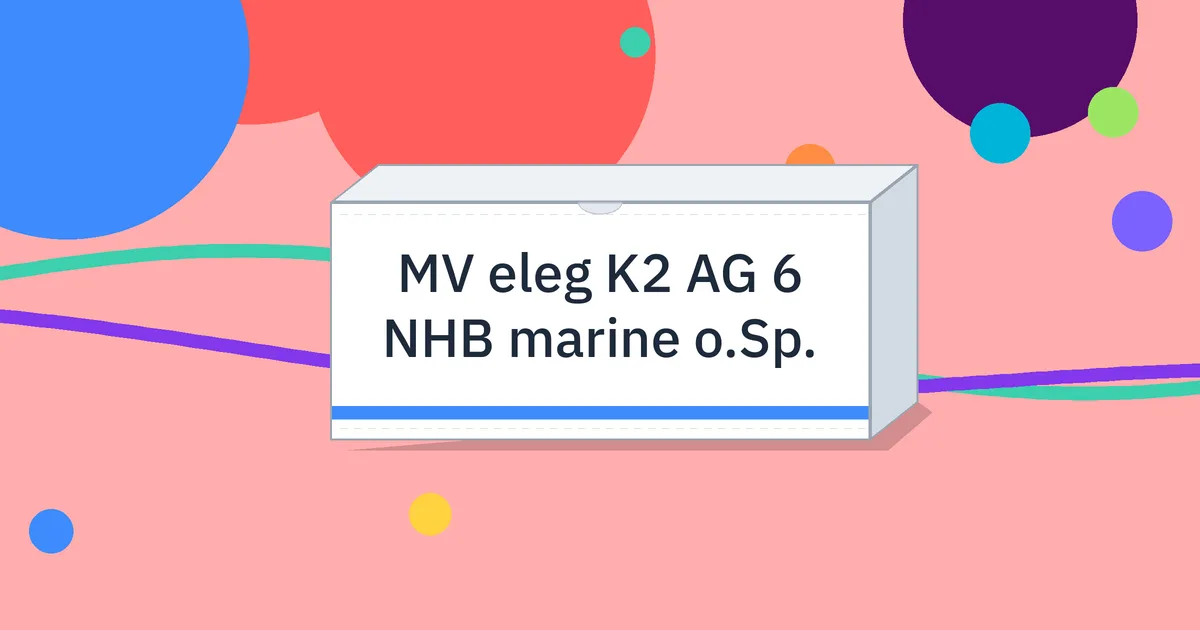 Symbolbild: Packung mit der Aufschrift MV eleg K2 AG 6 NHB marine o.Sp. (PZN 15731181) – Verfügbarkeit und Bezug in Apotheken in Frankfurt am Main