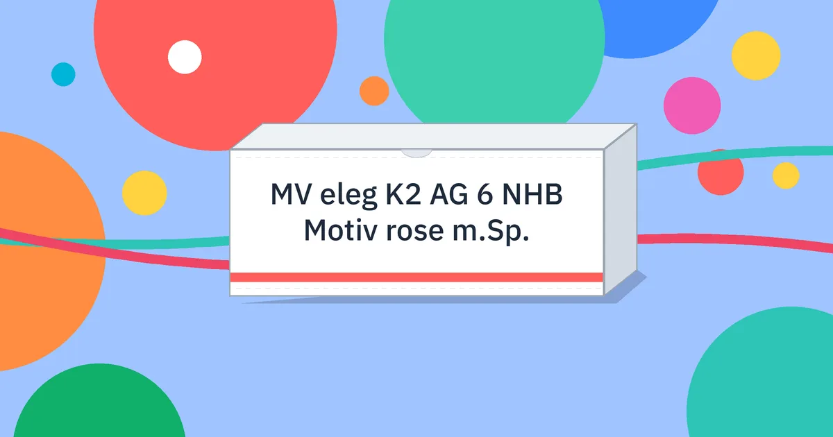Symbolbild: Packung mit der Aufschrift MV eleg K2 AG 6 NHB Motiv rose m.Sp. (PZN 15721975) – Verfügbarkeit und Bezug in Apotheken in Frankfurt am Main