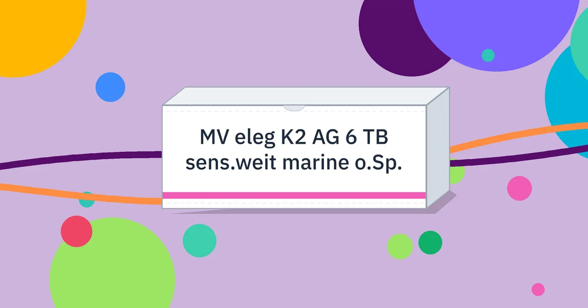 Symbolbild: Packung mit der Aufschrift MV eleg K2 AG 6 TB sens.weit marine o.Sp. (PZN 14611434) – Verfügbarkeit und Bezug in Apotheken in Frankfurt am Main