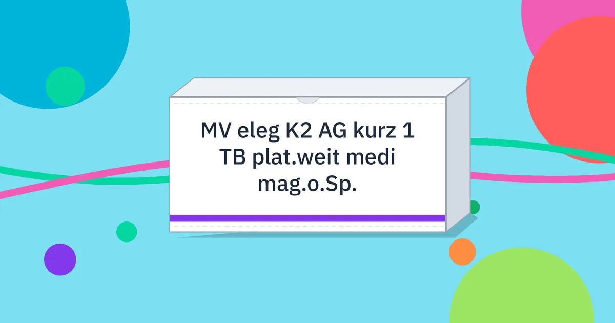 Symbolbild: Packung mit der Aufschrift MV eleg K2 AG kurz 1 TB plat.weit medi mag.o.Sp. (PZN 14635127) – Verfügbarkeit und Bezug in Apotheken in Frankfurt am Main