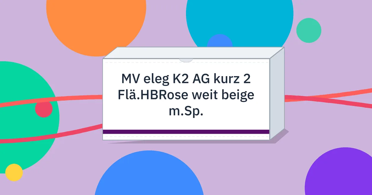 Symbolbild: Packung mit der Aufschrift MV eleg K2 AG kurz 2 Flä.HBRose weit beige m.Sp. (PZN 15706510) – Verfügbarkeit und Bezug in Apotheken in Frankfurt am Main