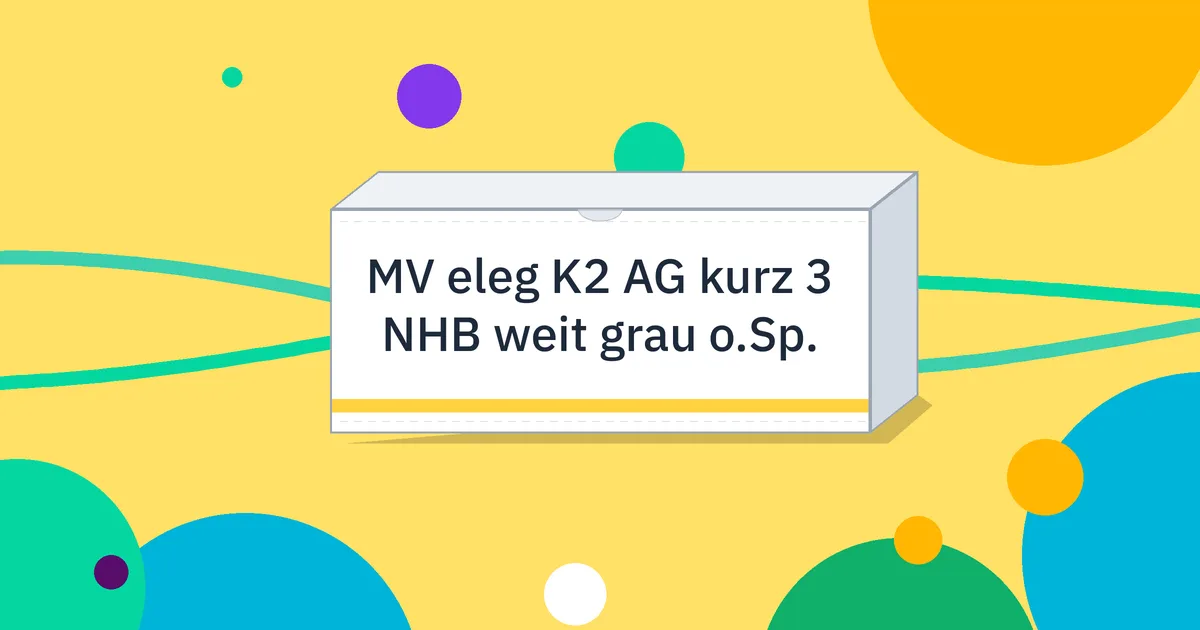 Symbolbild: Packung mit der Aufschrift MV eleg K2 AG kurz 3 NHB weit grau o.Sp. (PZN 18924963) – Verfügbarkeit und Bezug in Apotheken in Frankfurt am Main