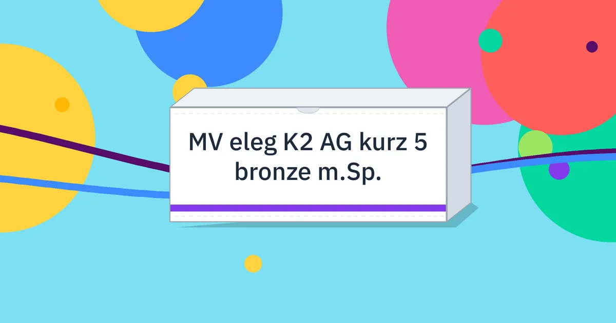 Symbolbild: Packung mit der Aufschrift MV eleg K2 AG kurz 5 bronze m.Sp. (PZN 14717339) – Verfügbarkeit und Bezug in Apotheken in Frankfurt am Main