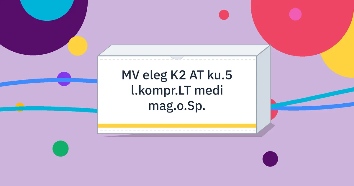 Symbolbild: Packung mit der Aufschrift MV eleg K2 AT ku.5 l.kompr.LT medi mag.o.Sp. (PZN 15287711) – Verfügbarkeit und Bezug in Apotheken in Frankfurt am Main
