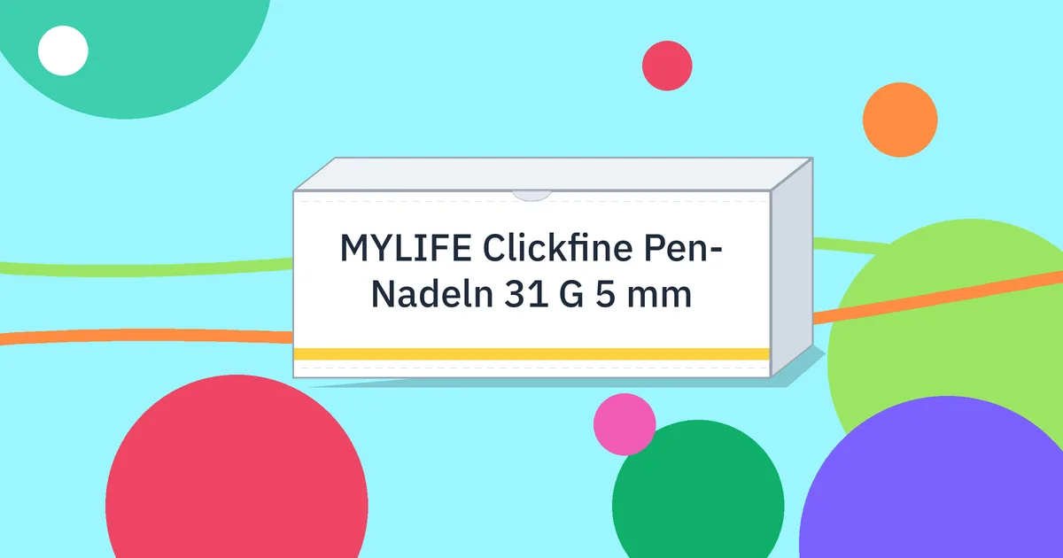 Symbolbild: Packung mit der Aufschrift MYLIFE Clickfine Pen-Nadeln 31 G 5 mm (PZN 13878744) – Verfügbarkeit und Bezug in Apotheken in Frankfurt am Main