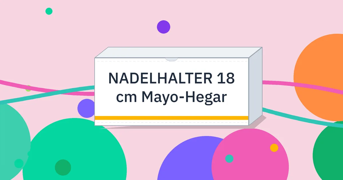 Symbolbild: Packung mit der Aufschrift NADELHALTER 18 cm Mayo-Hegar (PZN 20165097) – Verfügbarkeit und Bezug in Apotheken in Frankfurt am Main