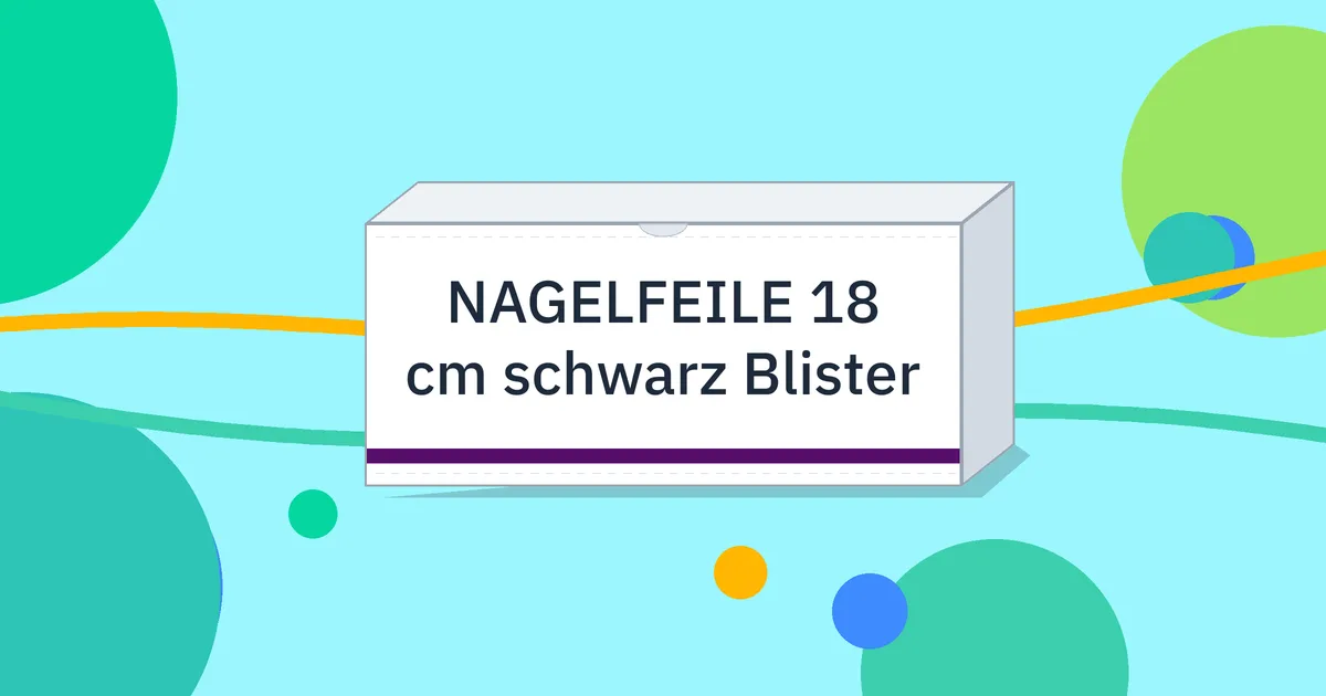 Symbolbild: Packung mit der Aufschrift NAGELFEILE 18 cm schwarz Blister (PZN 10349821) – Verfügbarkeit und Bezug in Apotheken in Frankfurt am Main