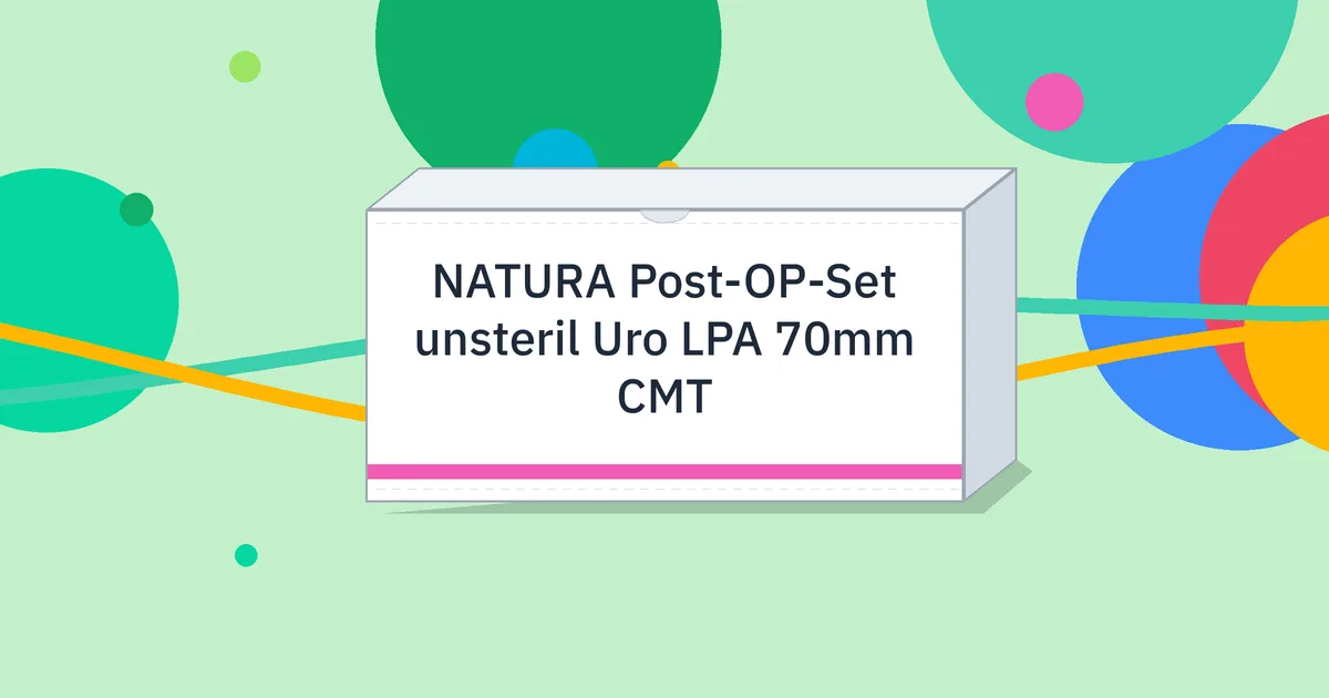 Symbolbild: Packung mit der Aufschrift NATURA Post-OP-Set unsteril Uro LPA 70mm CMT (PZN 17871348) – Verfügbarkeit und Bezug in Apotheken in Frankfurt am Main