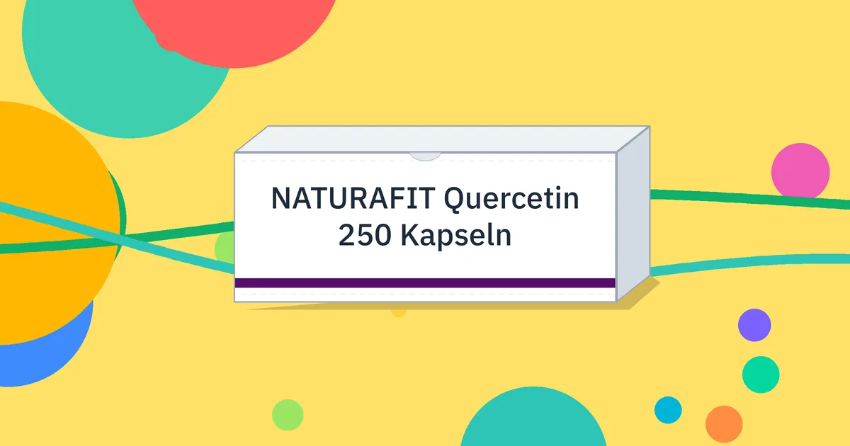 Symbolbild: Packung mit der Aufschrift NATURAFIT Quercetin 250 Kapseln (PZN 14382100) – Verfügbarkeit und Bezug in Apotheken in Frankfurt am Main