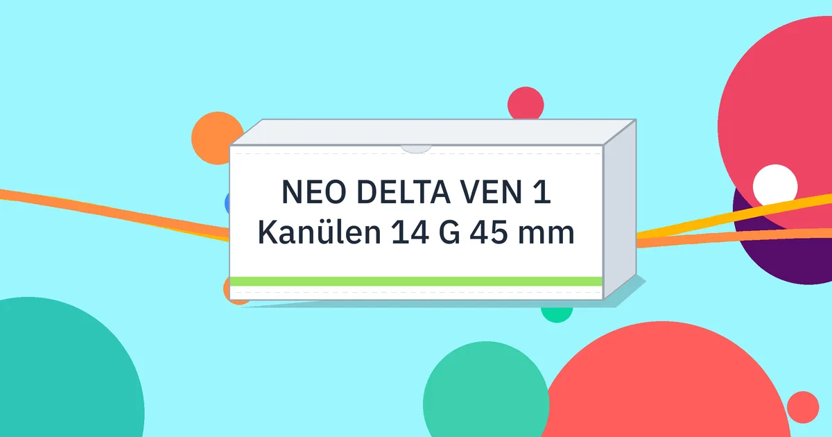 Symbolbild: Packung mit der Aufschrift NEO DELTA VEN 1 Kanülen 14 G 45 mm (PZN 07757982) – Verfügbarkeit und Bezug in Apotheken in Frankfurt am Main