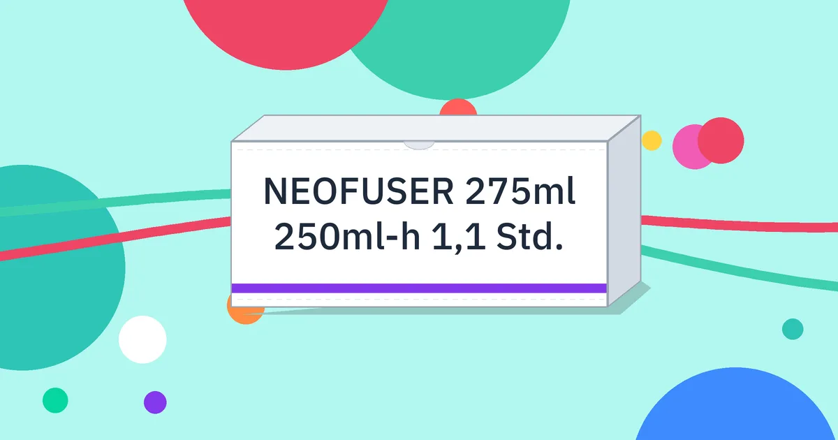 Symbolbild: Packung mit der Aufschrift NEOFUSER 275ml 250ml-h 1,1 Std. (PZN 16512386) – Verfügbarkeit und Bezug in Apotheken in Frankfurt am Main