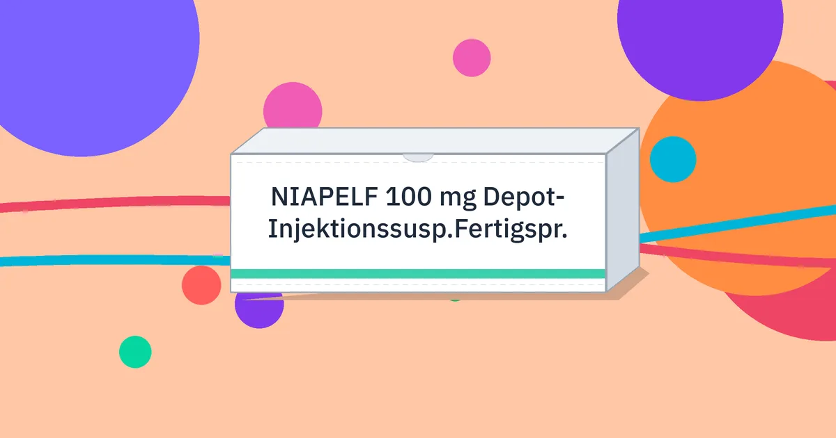 Symbolbild: Packung mit der Aufschrift NIAPELF 100 mg Depot-Injektionssusp.Fertigspr. (PZN 20119826) – Verfügbarkeit und Bezug in Apotheken in Frankfurt am Main