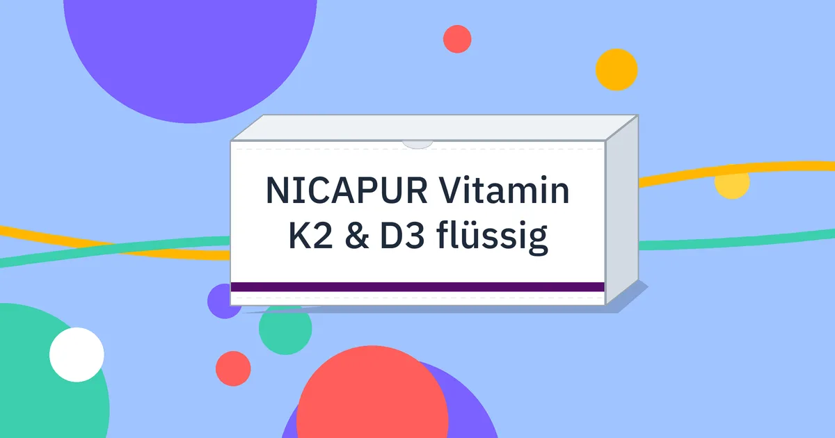 Symbolbild: Packung mit der Aufschrift NICAPUR Vitamin K2 & D3 flüssig (PZN 17157059) – Verfügbarkeit und Bezug in Apotheken in Frankfurt am Main