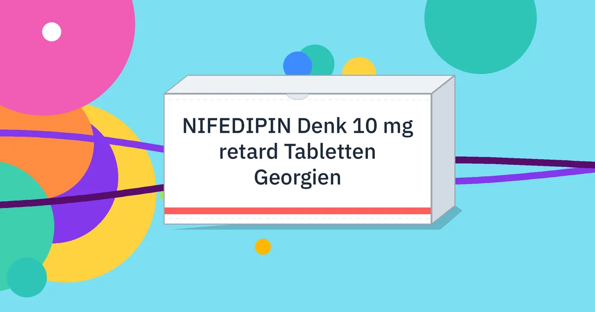 Symbolbild: Packung mit der Aufschrift NIFEDIPIN Denk 10 mg retard Tabletten Georgien (PZN 20817625) – Verfügbarkeit und Bezug in Apotheken in Frankfurt am Main